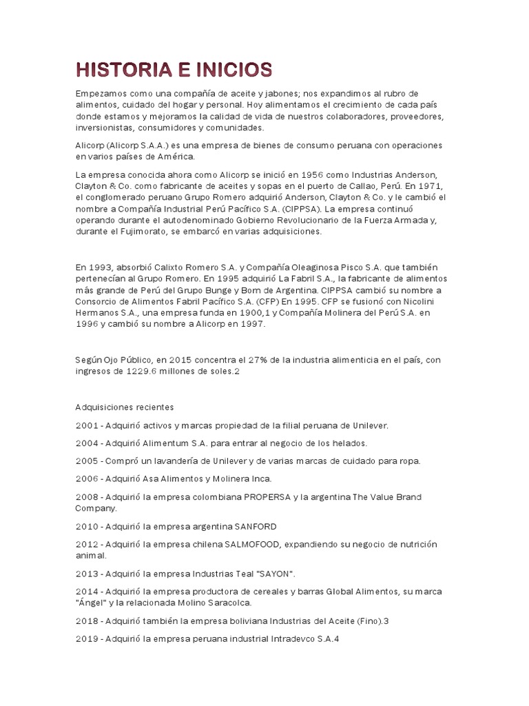 Historia de Expansión de Alicorp | PDF | Negocios | Cocina, comidas y vino