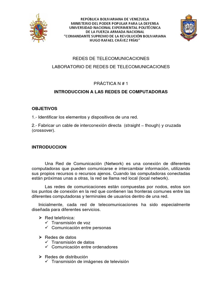 Redes de Telecomunicaciones Laboratorio de Redes de Telecomunicaciones Práctica N # 1 ...