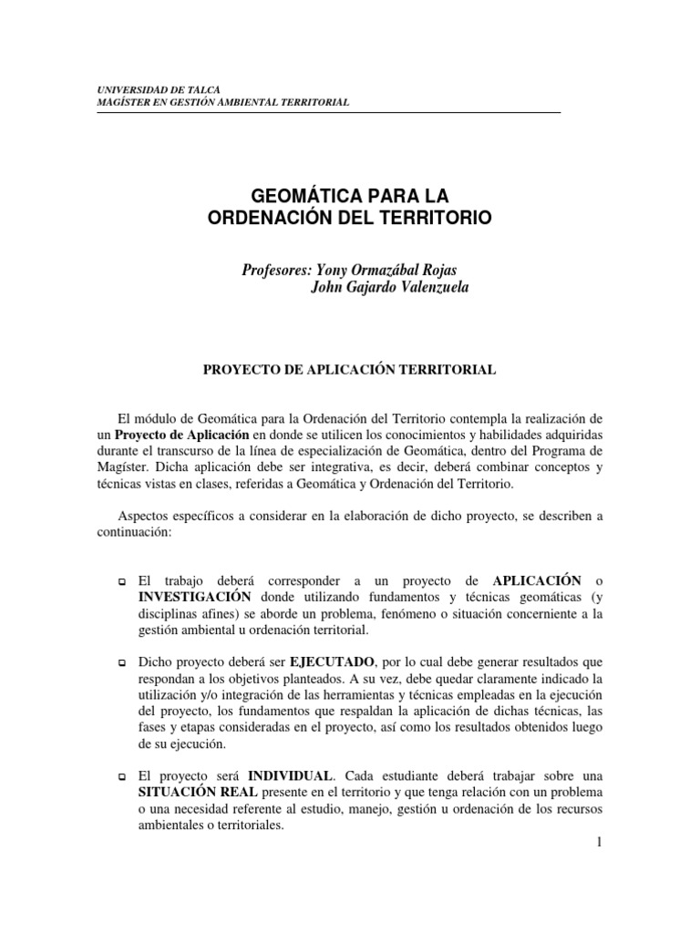 Geomática para La Ordenación Del Territorio: Profesores: Yony Ormazábal ...