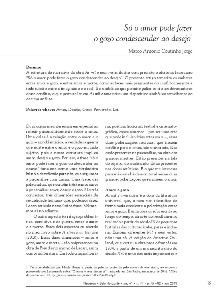 Só o amor pode fazer o gozo condescender ao desejo MACJ | PDF