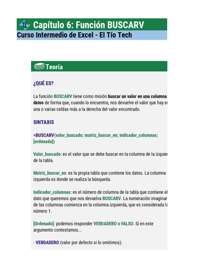 Capítulo 6: Función BUSCARV: Curso Intermedio de Excel - El Tío Tech | PDF