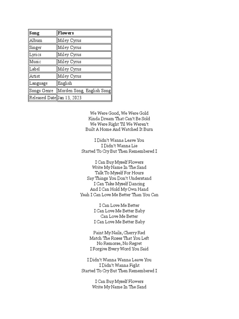 Miley Cyrus, Flowers | PDF | Recorded Music | Pop Music