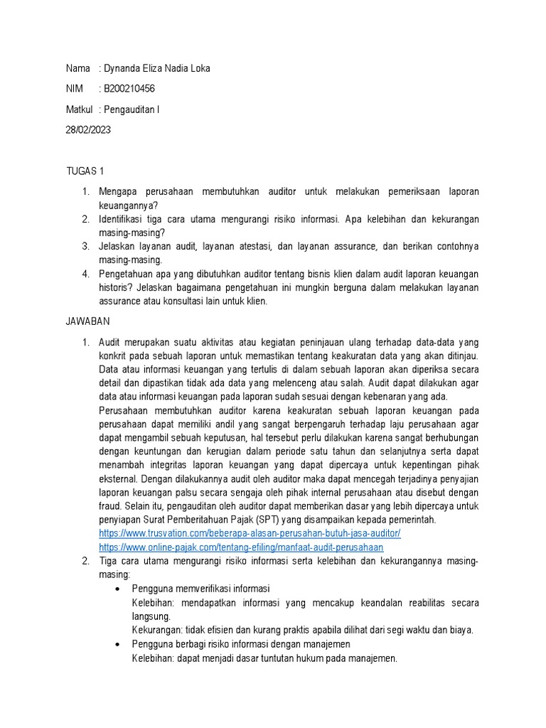 T1 Pengauditan | PDF | Bisnis | Pengelolaan Keuangan & Uang