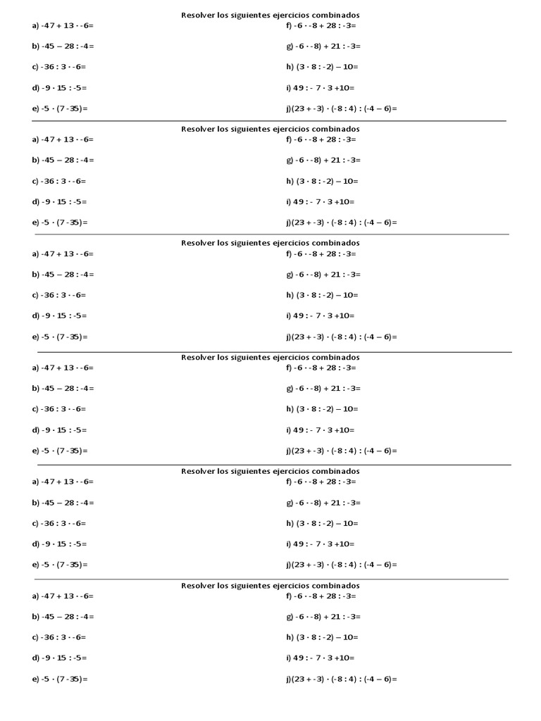 Guía N°1 Ejercicios Combinados 8básico | PDF