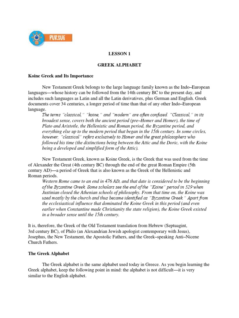Introduction to Koine Greek Alphabet | PDF | Koine Greek | Greek Alphabet