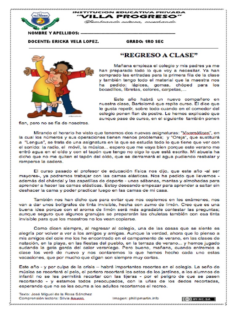 Ficha de Lectura #01 Plan Lector - 1ro Secundaria | PDF
