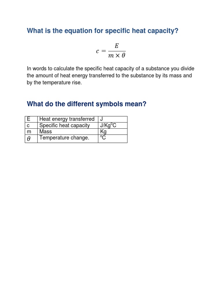 Specific Heat Capacity Equation Explained | PDF