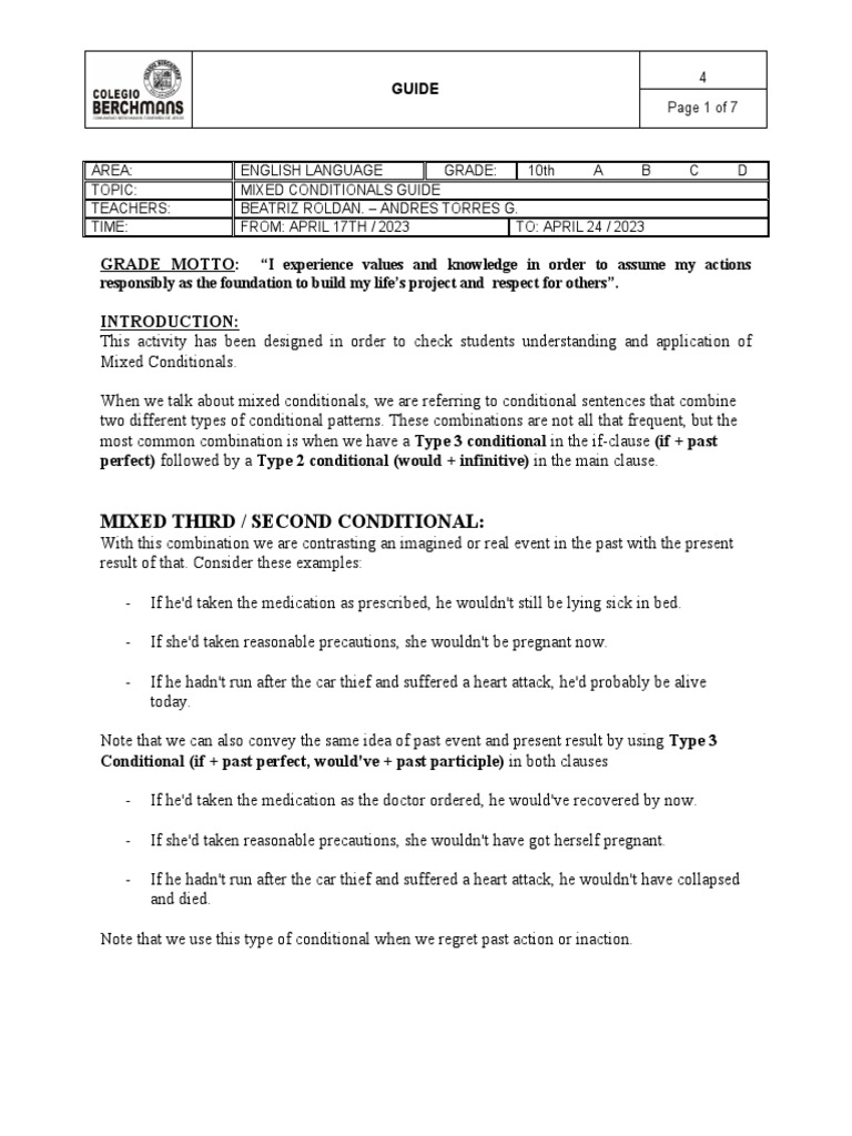Mixed Conditionals Guide | PDF