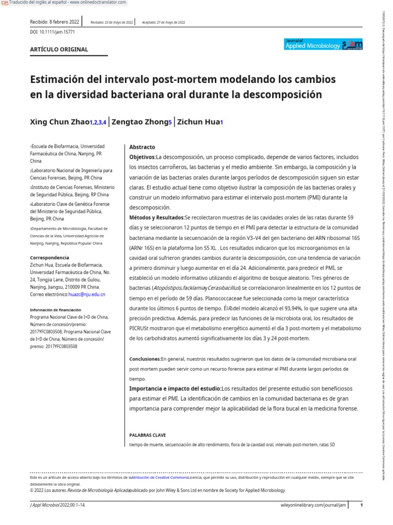 Estimación Del Intervalo Post-Mortem Modelando Los Cambios en La Diversidad Bacteriana Oral ...