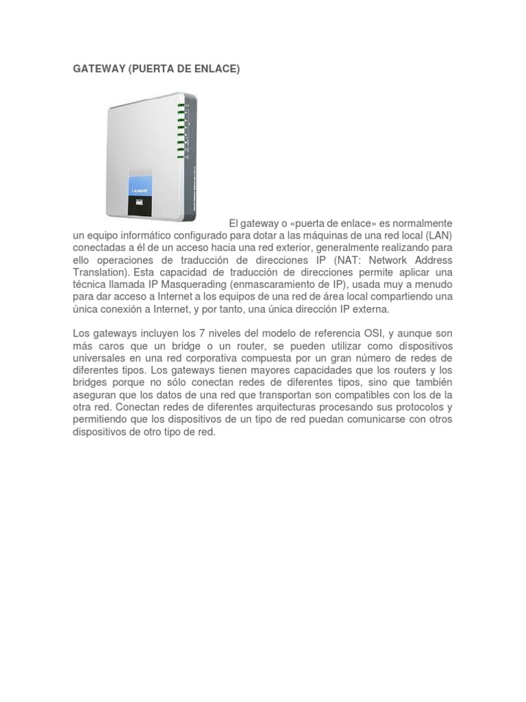 El papel fundamental del gateway en las redes | PDF | Gateway ...