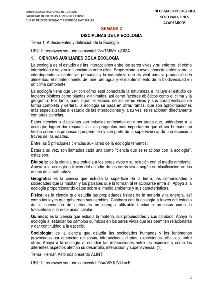 Disciplinas y Ramas de la Ecología | PDF
