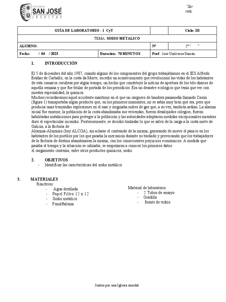 Fórmula del Sodio Metálico | PDF | Sustancias químicas | Materiales