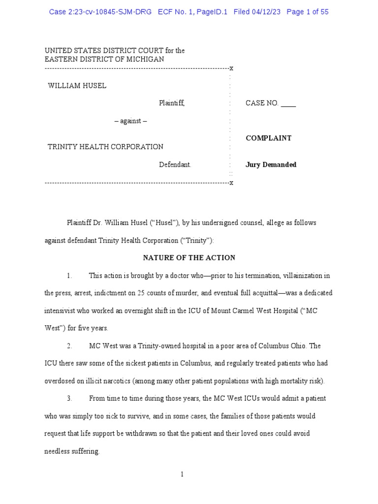Husel Lawsuit Trinity Health | PDF