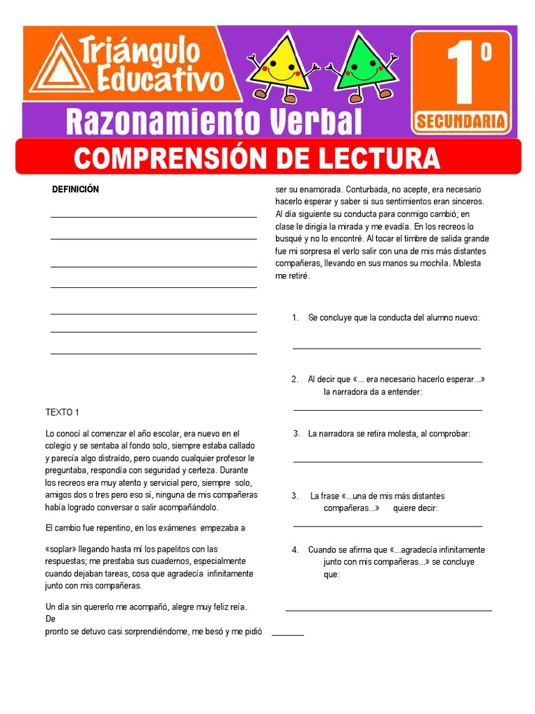 Comprension de Lectura para Pimer Grado de Secundaria | PDF
