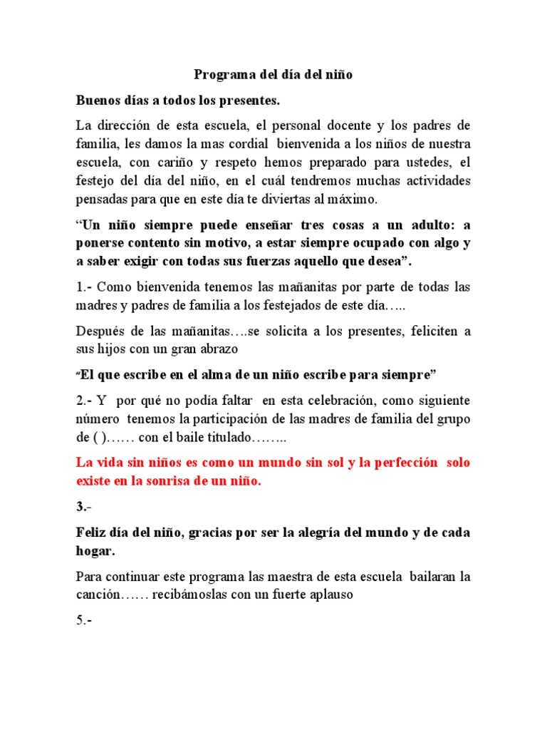Programa Del Día Del Niño | PDF | Cocina, comidas y vino