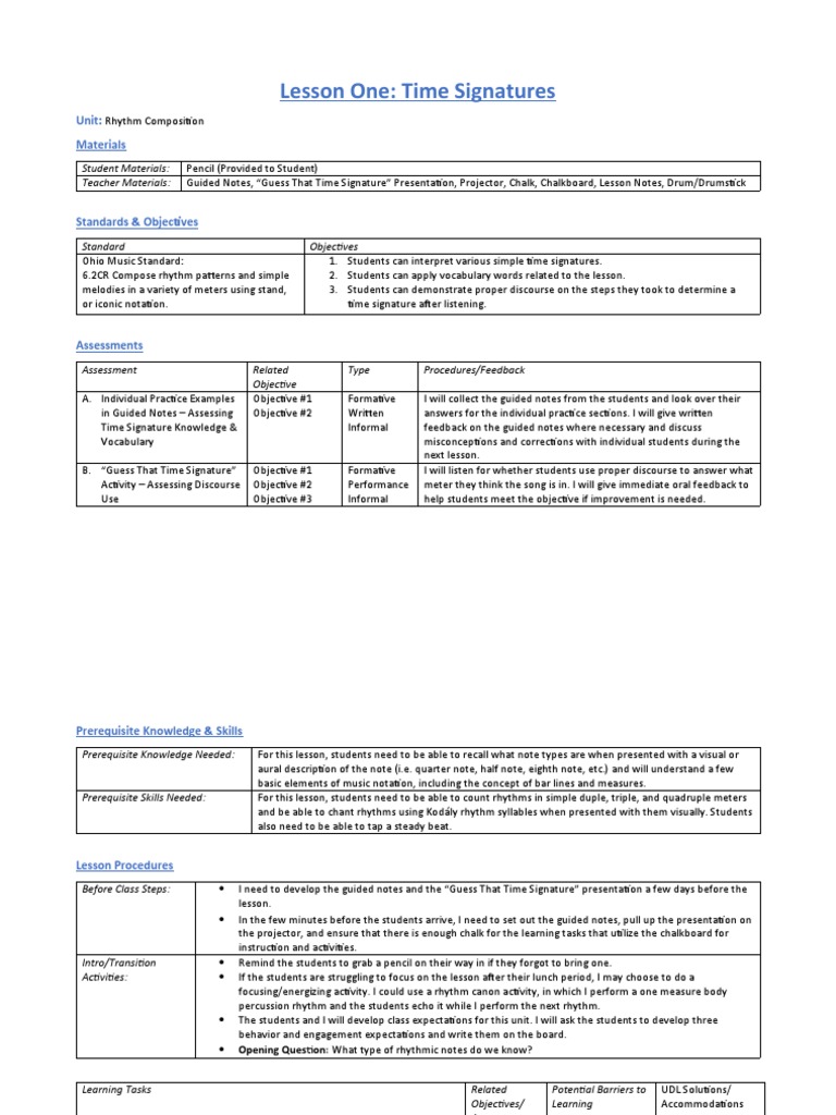 Edtpa Lesson Plans | PDF | Rhythm | Musical Notation