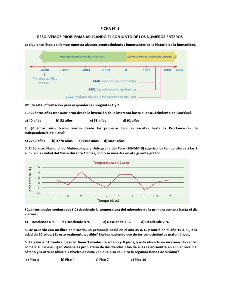 Ficha #1 Numeros Enteros | PDF