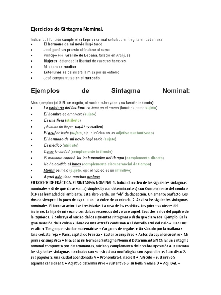Ejercicios de Sintagma Nominal | PDF