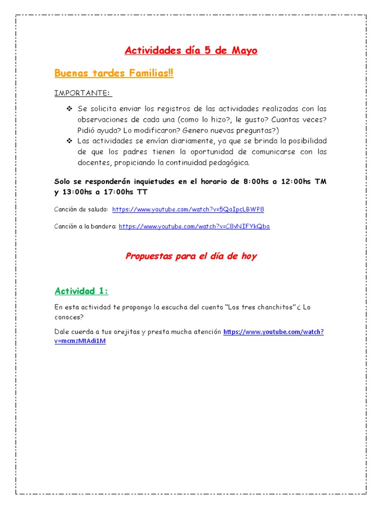 Actividades Infantiles 5 de Mayo | PDF