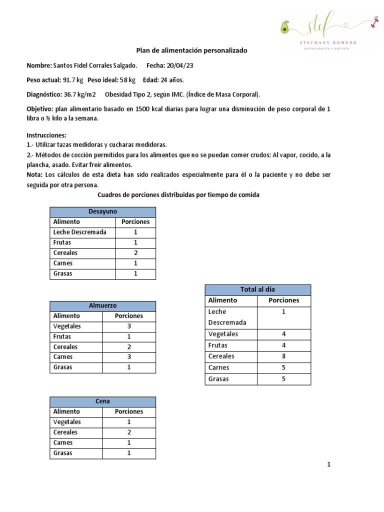Plan de Alimentación Personalizado Fidel Salgado | PDF