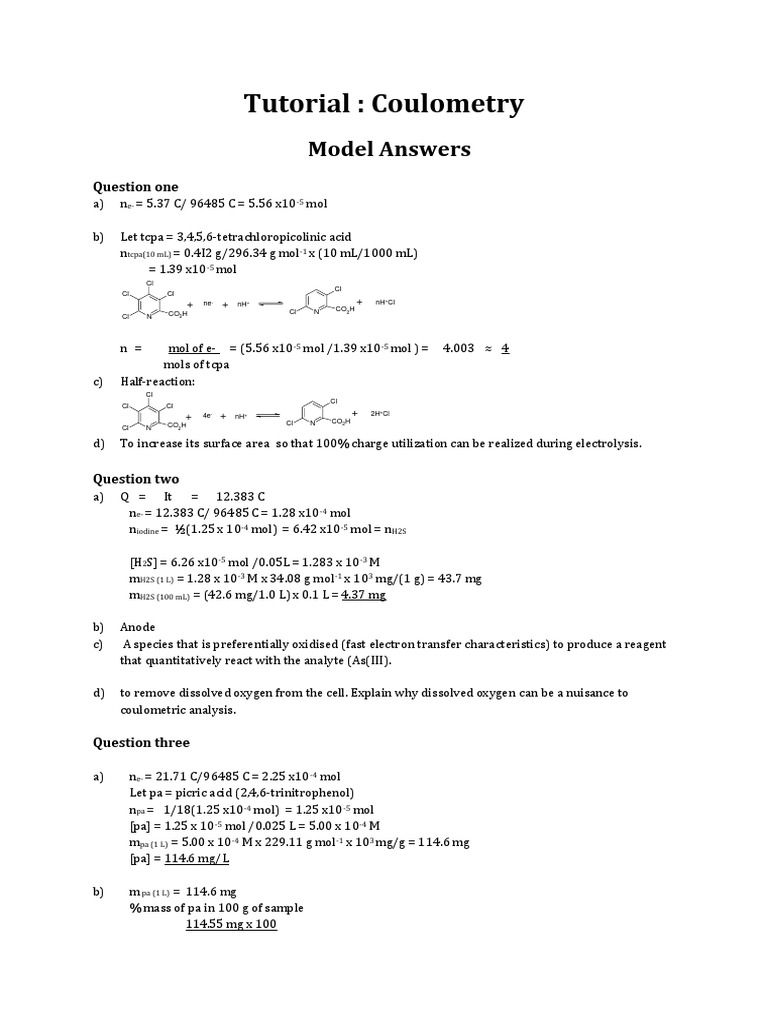 Coulometry Guide to answers | PDF | Applied And Interdisciplinary ...