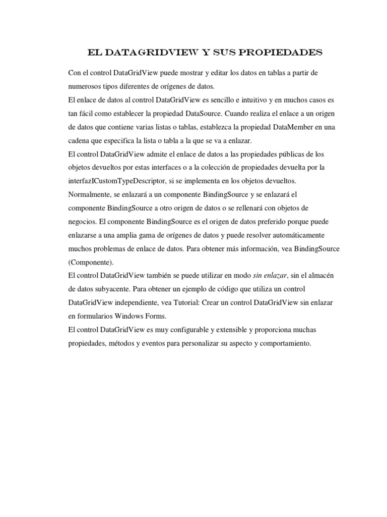 Propiedades y Métodos Del Datagridview | PDF Propiedades y Métodos Del Datagridview | PDF