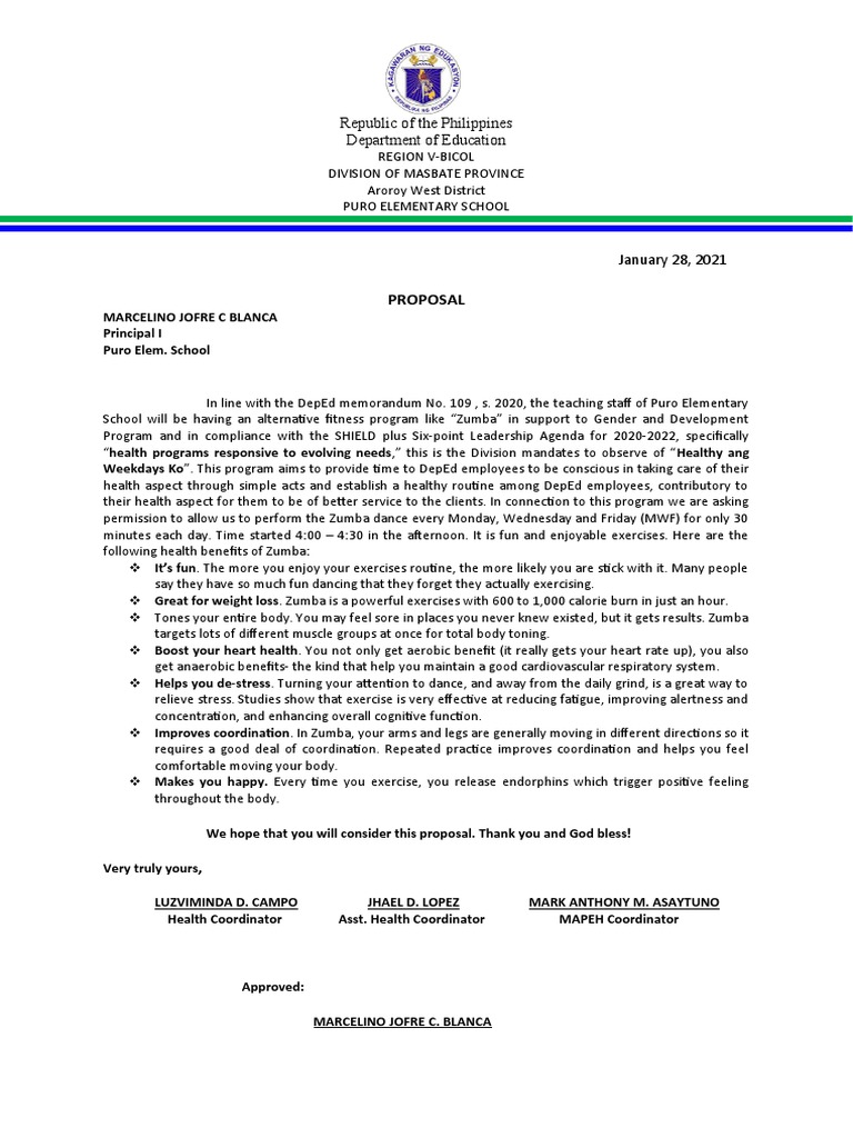 Proposal For Zumba Dance | PDF | Physical Fitness | Determinants Of Health