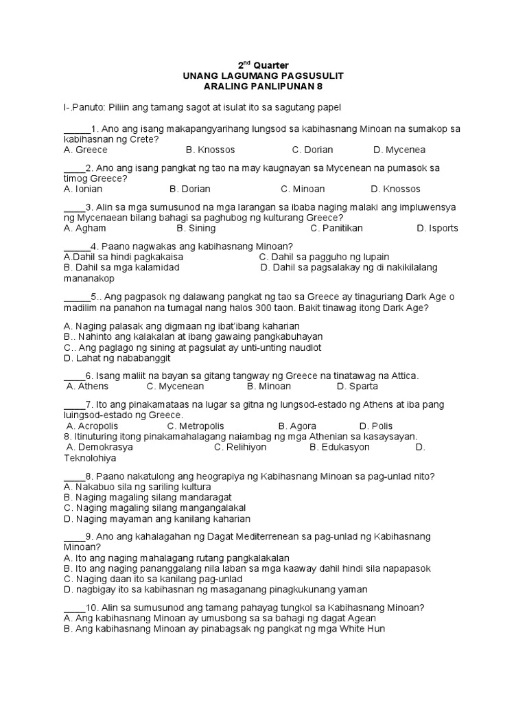 2nd Quarter-AP8 (SUmmative Test) | PDF