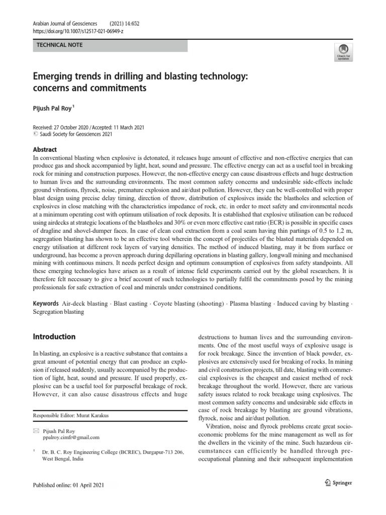 Emerging Trends in Drilling and Blasting Technology P P Roy | PDF | Coal Mining | Mining