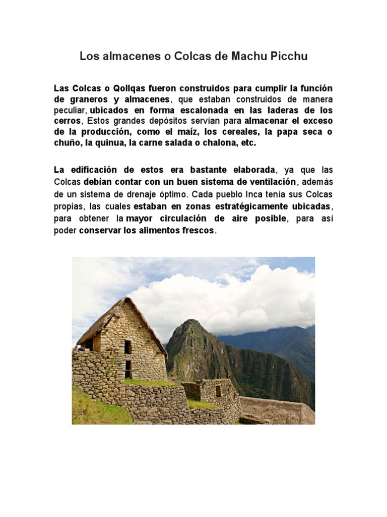 Los graneros y almacenes de Machu Picchu: Las Colcas | PDF
