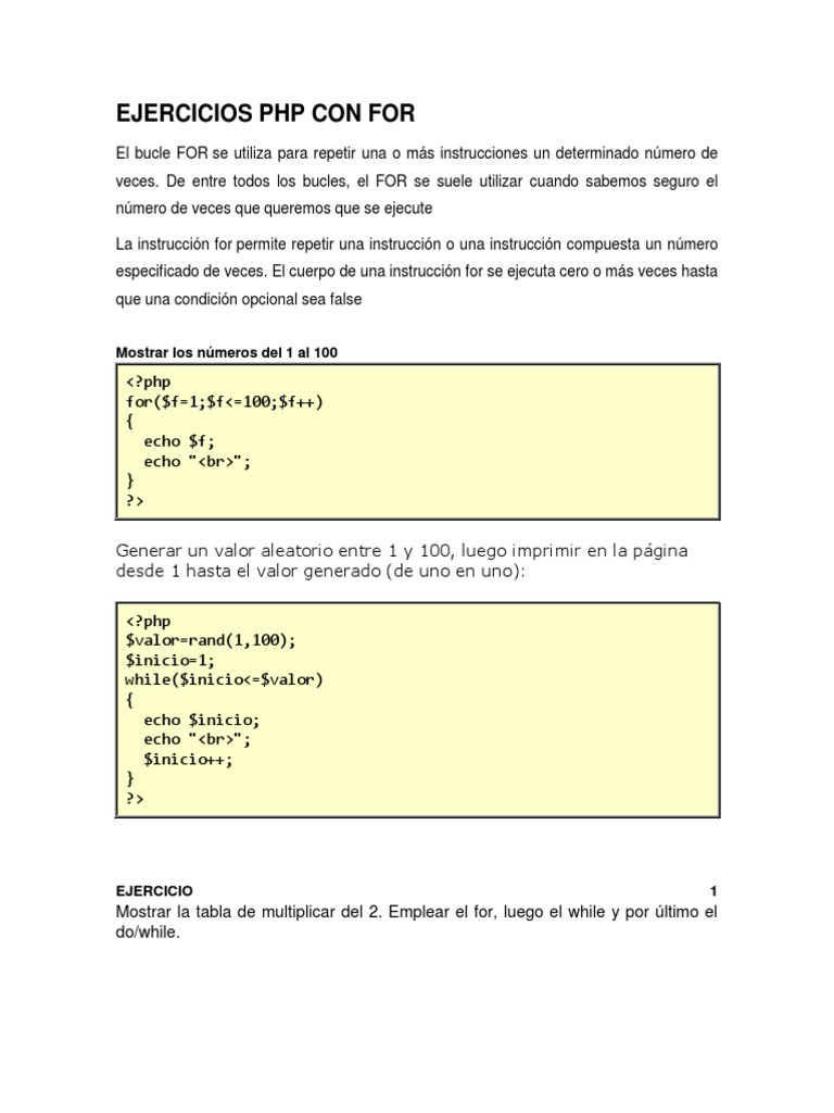 EJERCICIOS_PHP_CON_FOR | PDF