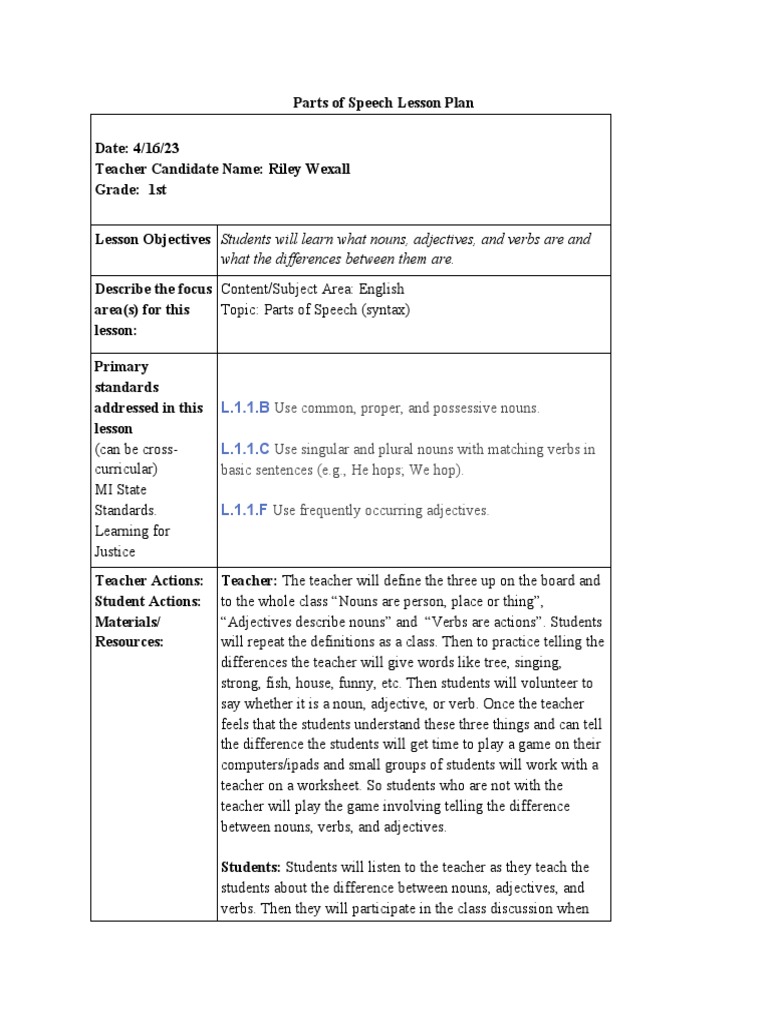 Pen Pal Lesson Plan 3 | PDF | Noun | Adjective