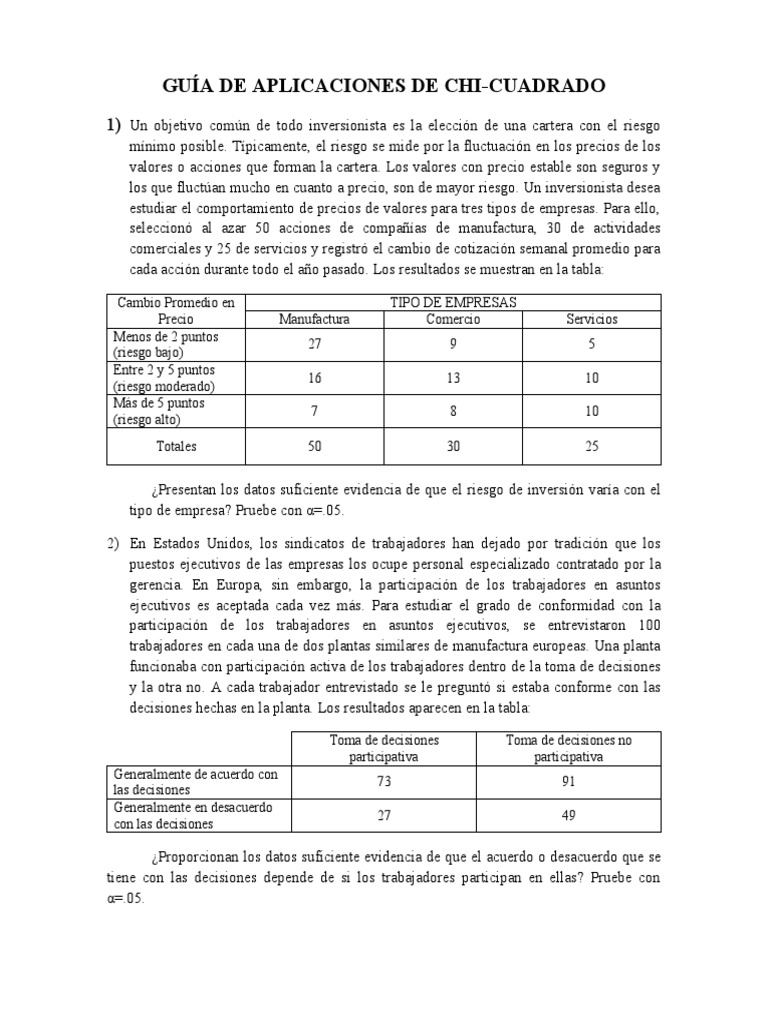Guía de Ejercicios 2 Distribución Chi-Cuadrado | PDF | Compartir (Finanzas)