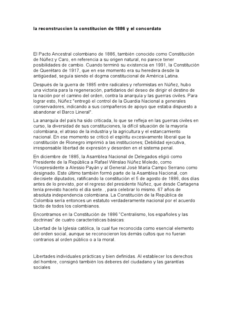 La Constitucion De 1886 Pdf Constitución Gobierno