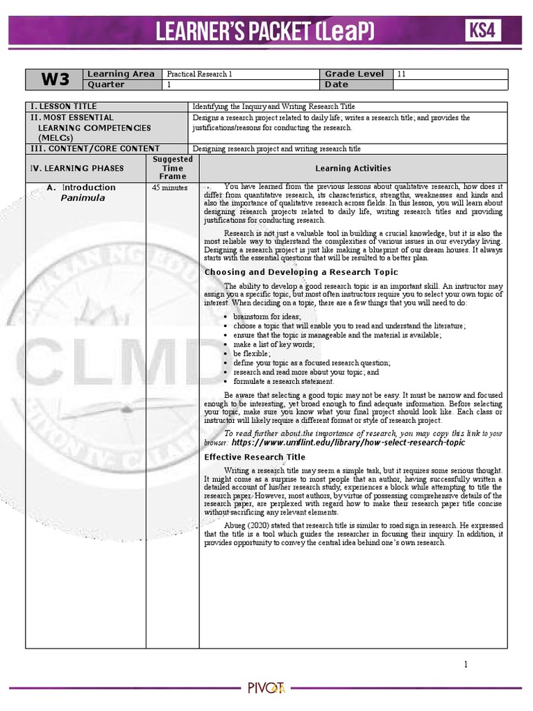 PR1 Week 3 | PDF | Learning | Inquiry