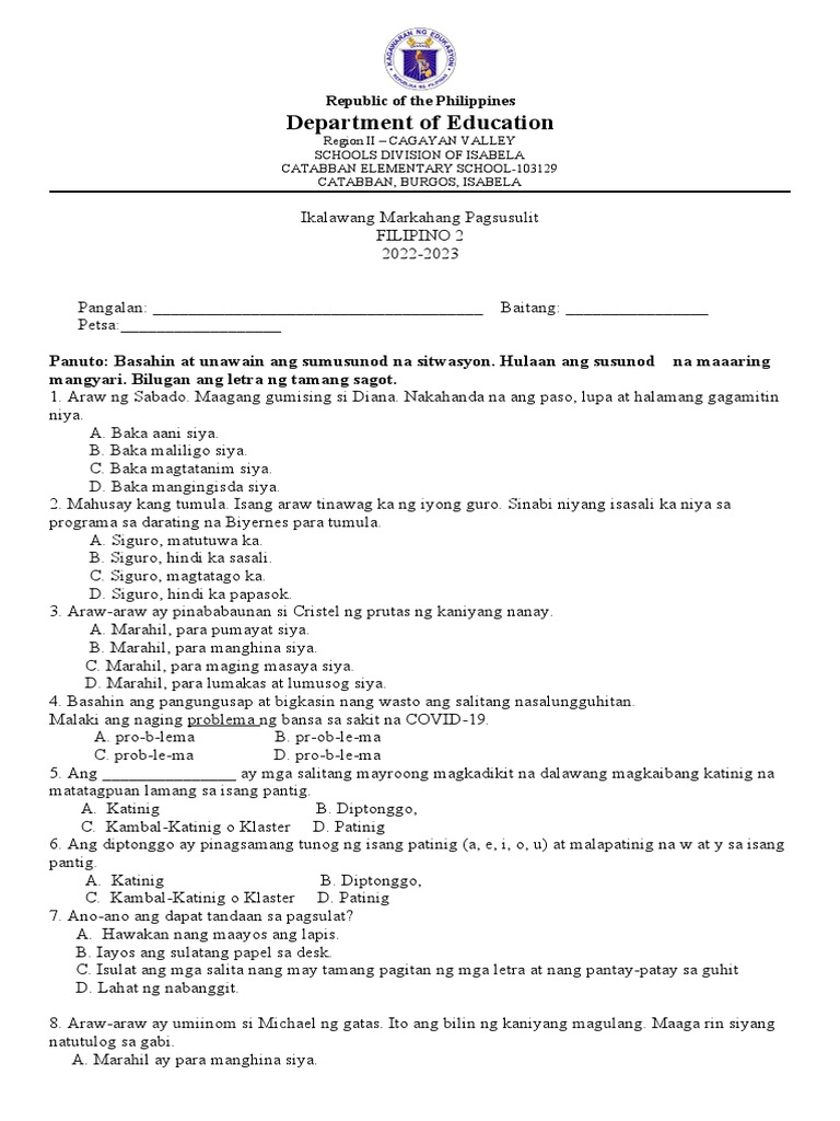 PT Filipino-2 Q2 | PDF