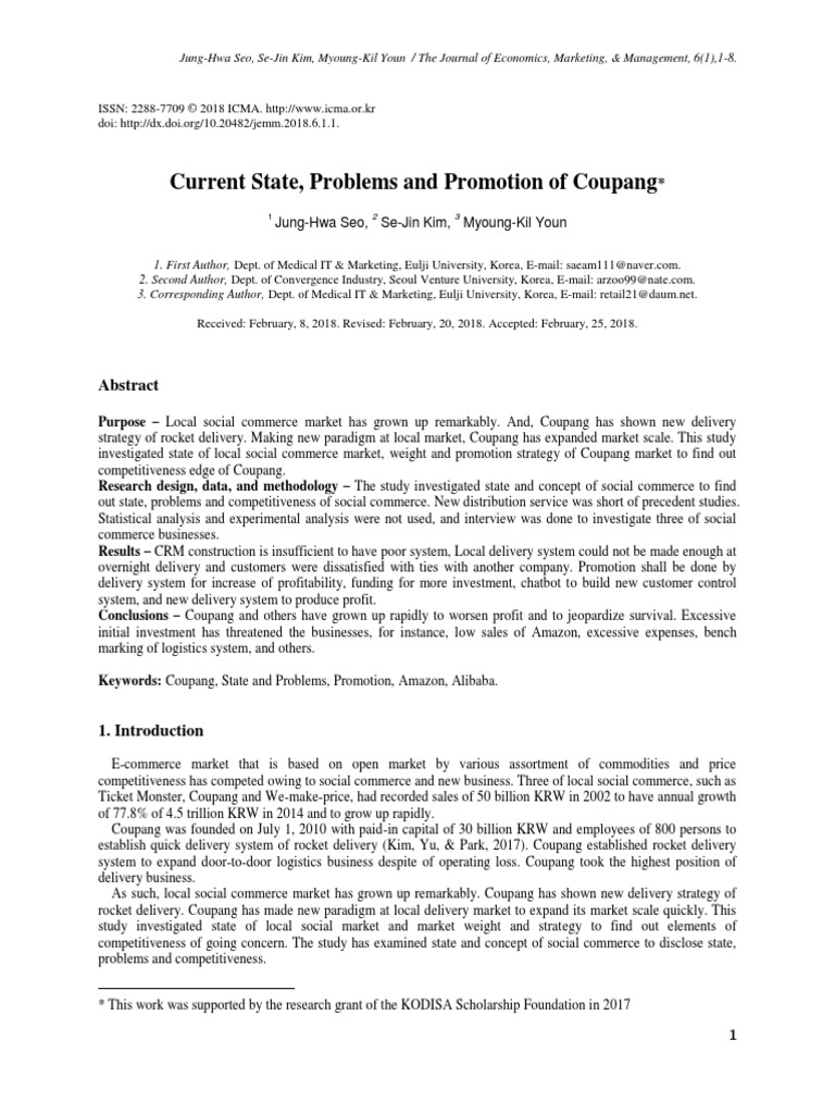 Current State, Problems and Promotion of Coupang | PDF