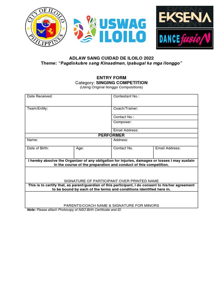 ENTRY FORM Singing Competition | PDF