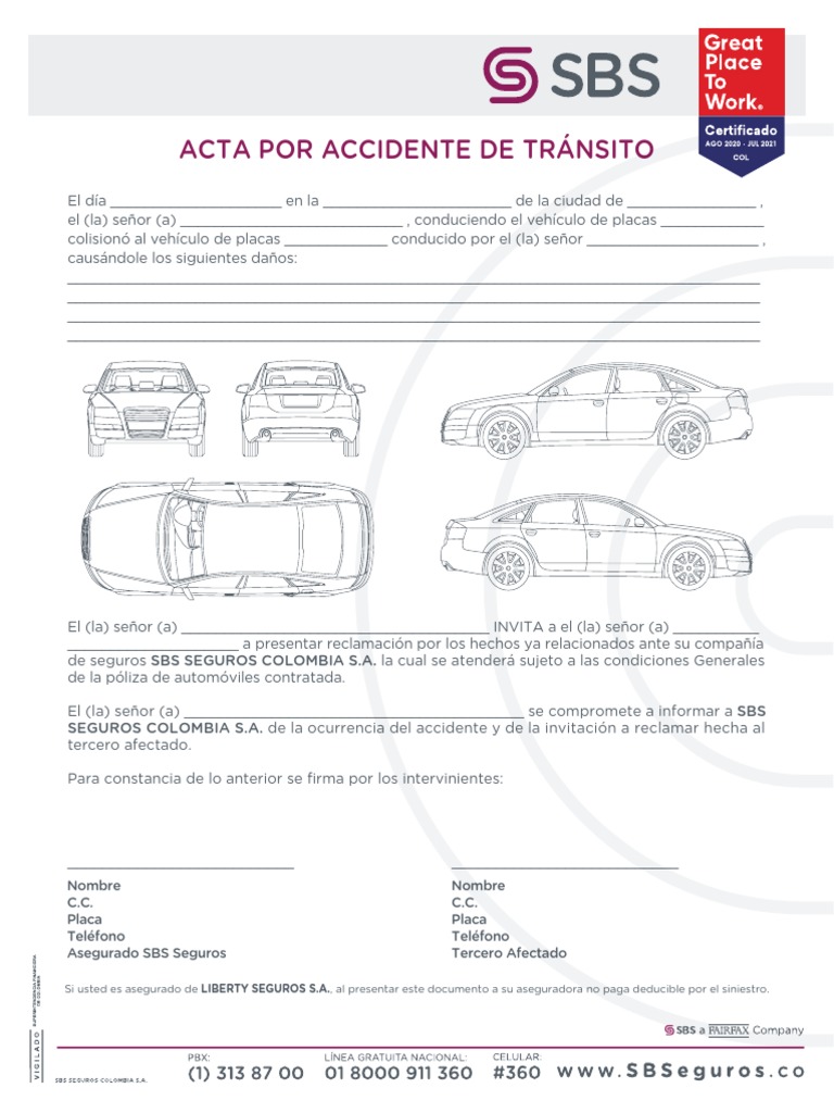 Formato Acta Accidente | PDF | Seguro de vehículo | Derecho empresarial