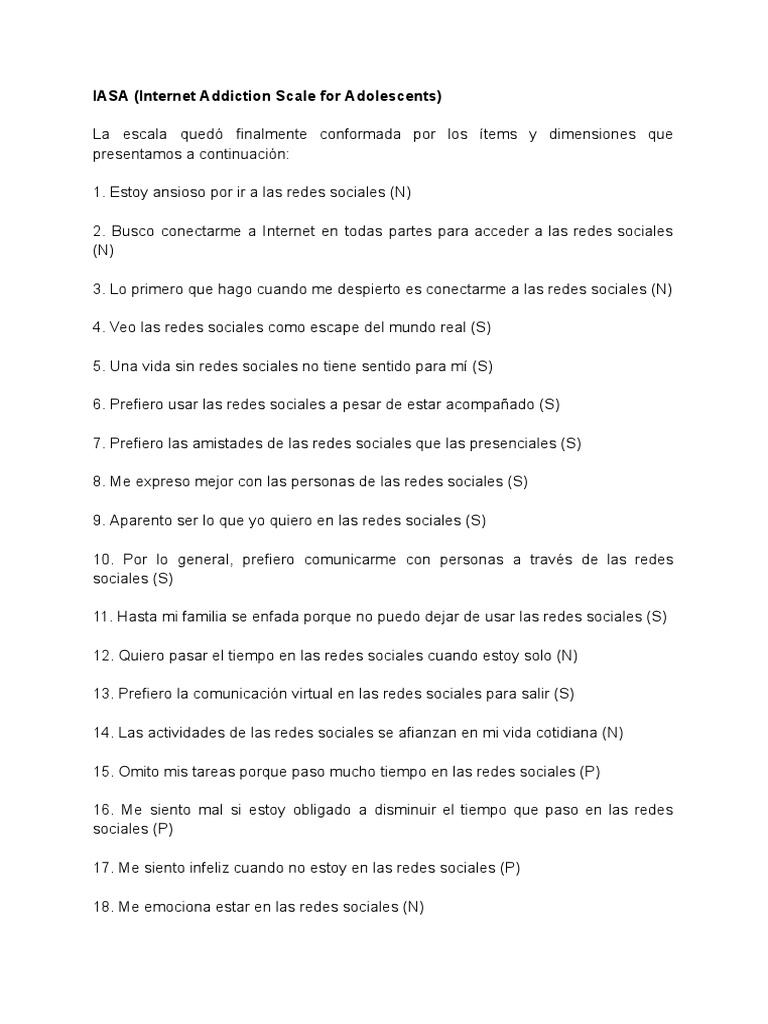 IASA (Internet Addiction Scale for Adolescents) | PDF