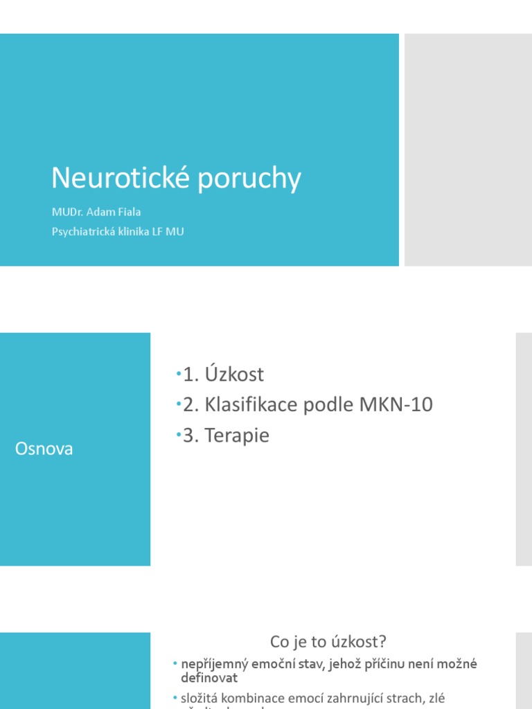 Neurotické Poruchy: Mudr. Adam Fiala Psychiatrická Klinika LF Mu | PDF