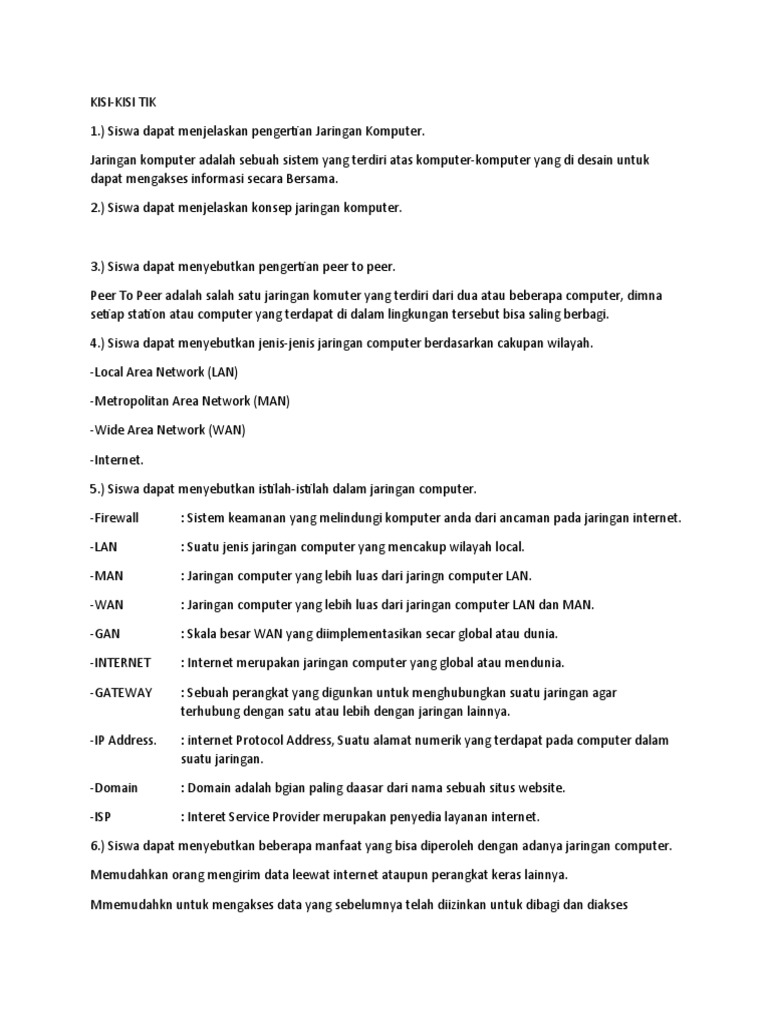 Kisi Kisi Tik | PDF | Komputer