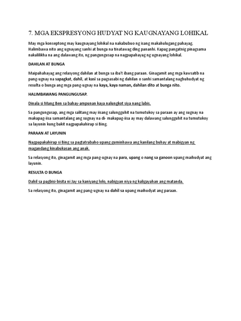 Mga Ekspresyong Hudyat NG Kaugnayang Lohikal | PDF