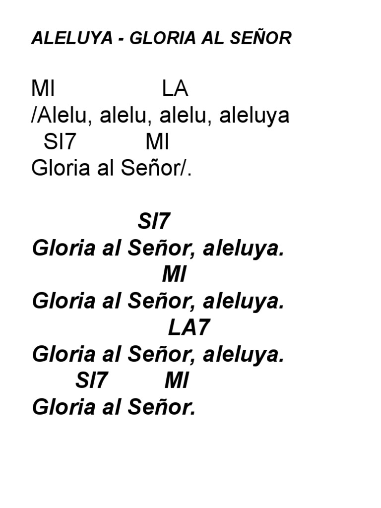 Mi La /alelu, Alelu, Alelu, Aleluya Si7 Mi Gloria Al Señor | PDF ...