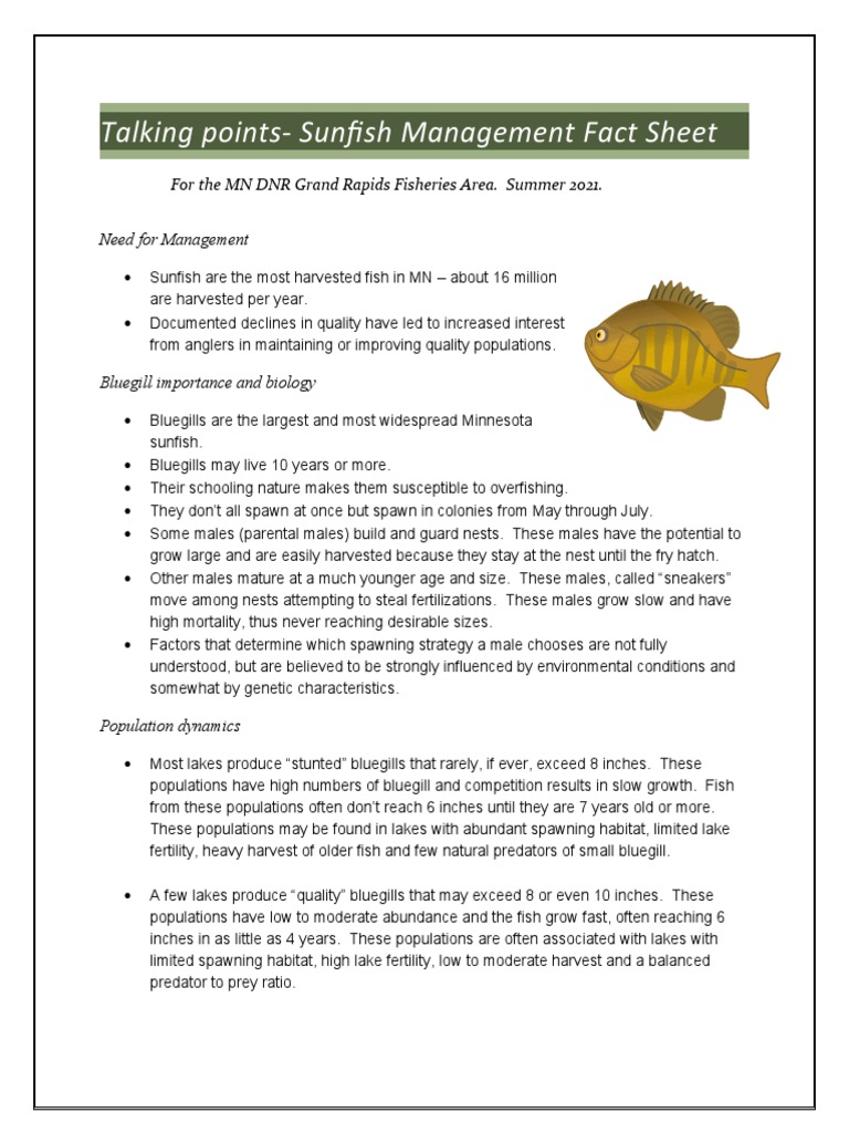 Talking Points-Sunfish Management Fact Sheet: For The MN DNR Grand ...