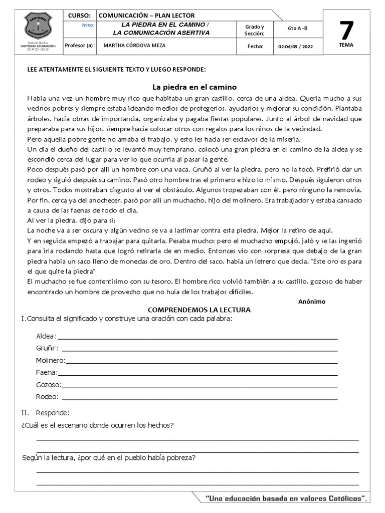 7 FICHA 6to PLAN LECTOR | PDF