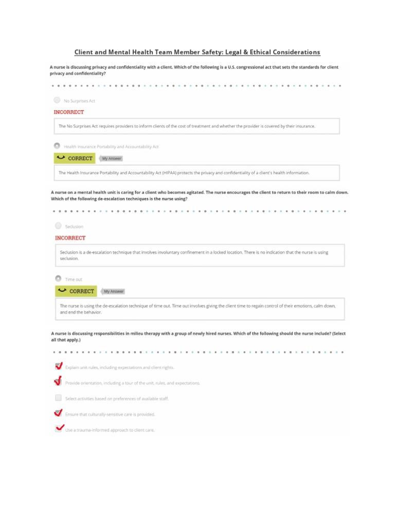 ATI Client and Mental Health Team Member Safety - Ethical and Legal | PDF