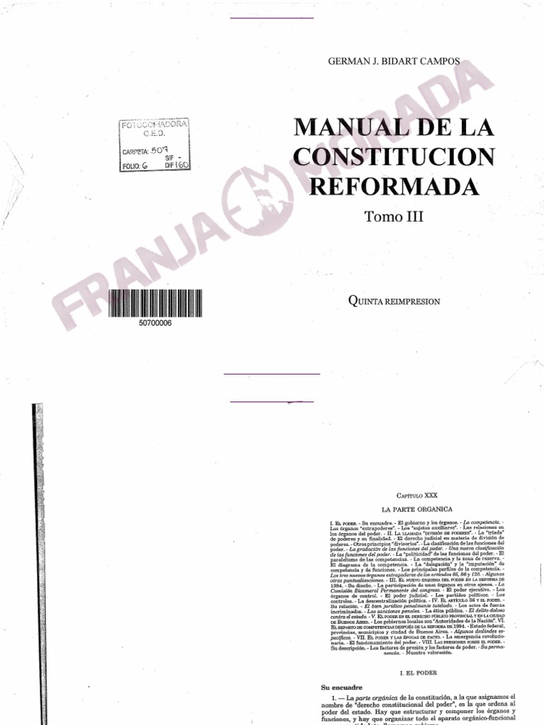 Manual de La Constitucion Reformada. Bidart Campos T III | PDF