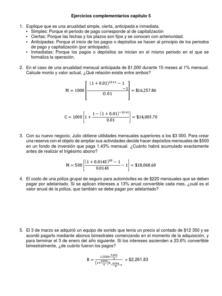Ejercicios Complementarios Capítulo 5 | PDF | Economias