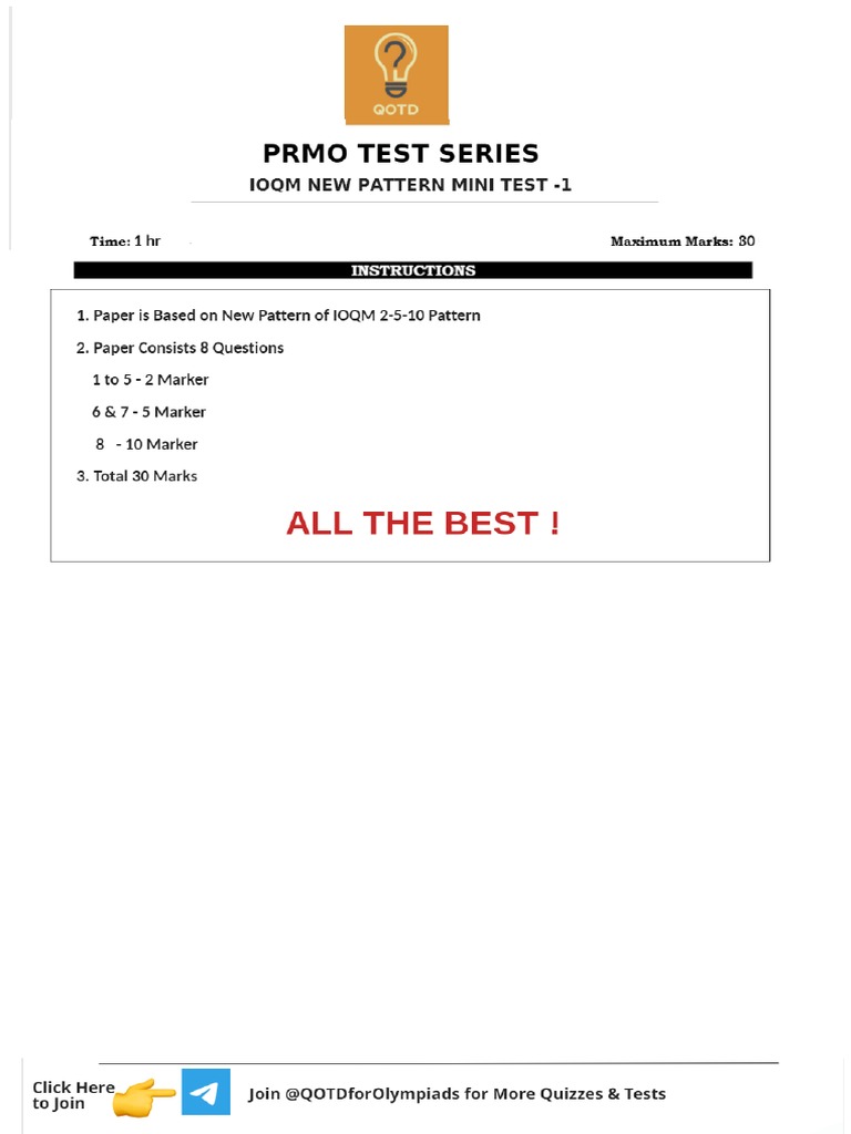 IOQM New Pattern Mini Test-1Olympiads | PDF | Circle | Triangle
